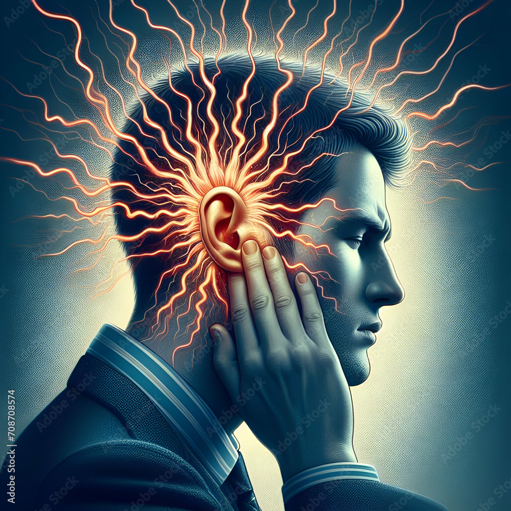 Stock-Illustration „Man Touching Head and Irritated Ear, Tired, Sick ...