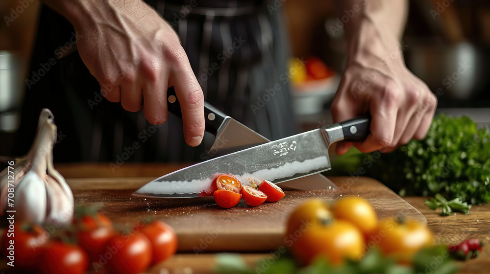 The kitchen knife banner with a wooden handle is a bright and ...