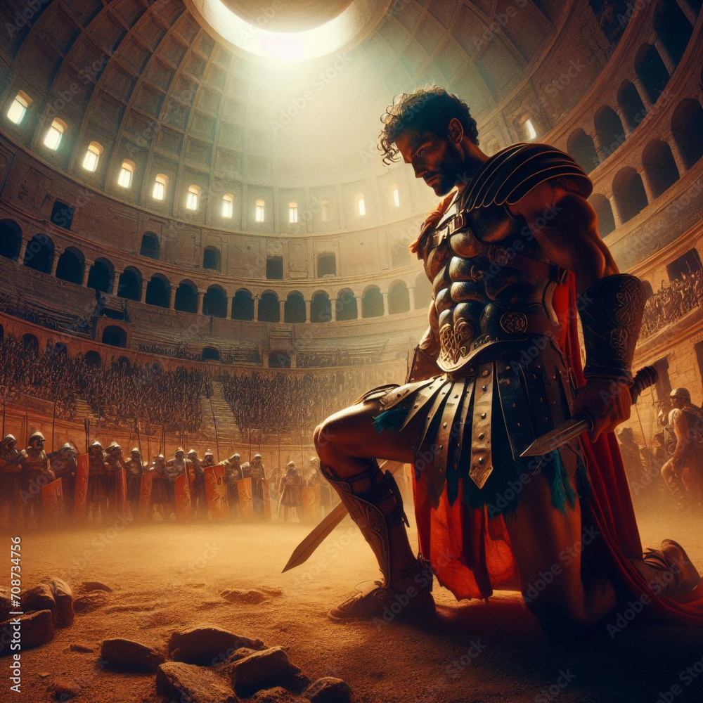 Roman gladiator inside the coliseum, Gladiator inside battle arena ...