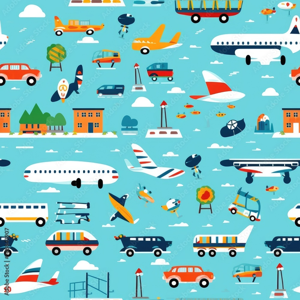 Transportation car train airplane seamless pattern Stock Illustration ...