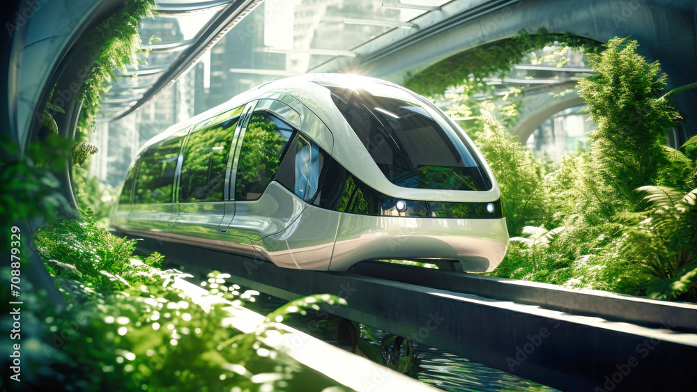 An impressive image of an urban magnetic levitation train, illustrating ...