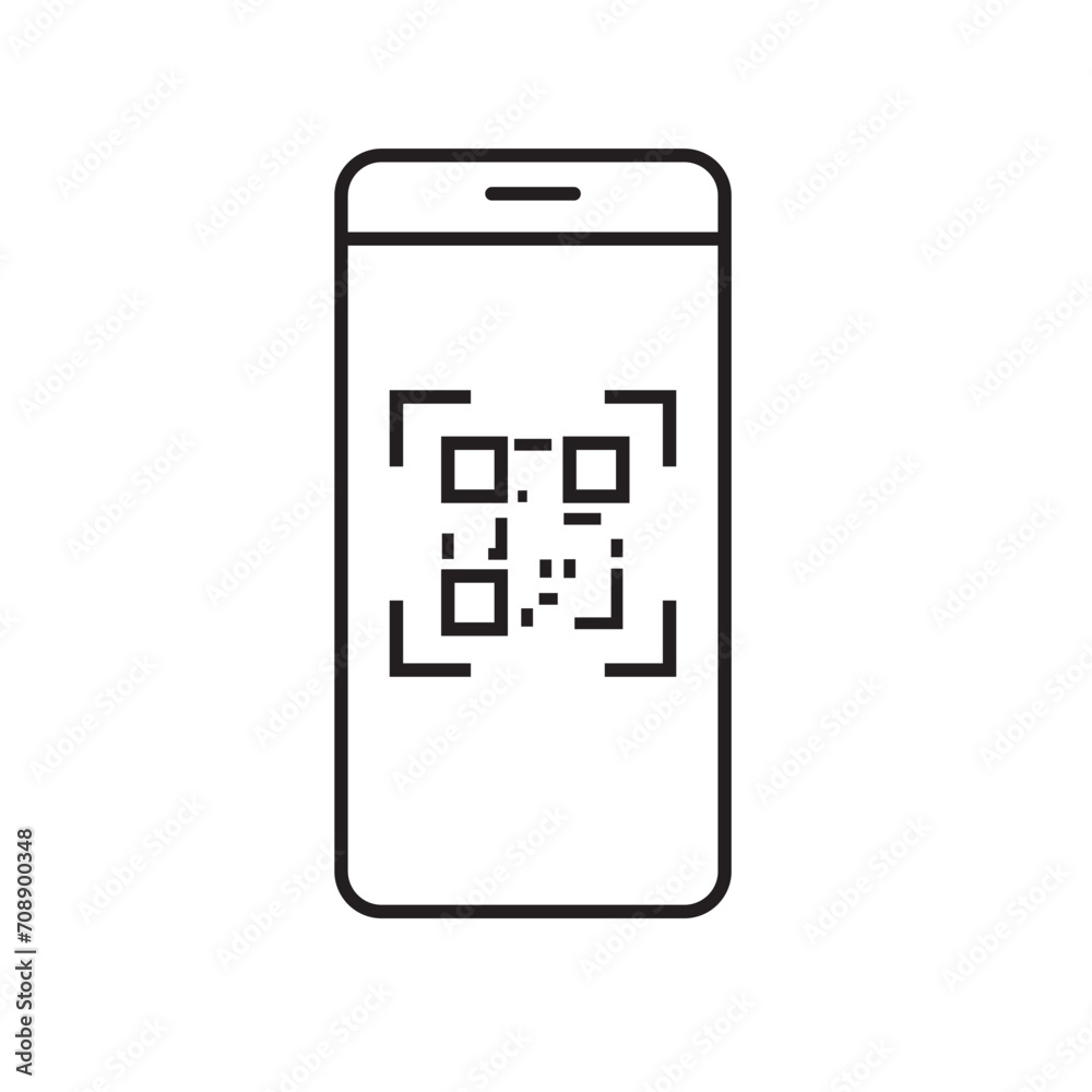 Qr Code Scanning Smartphone App Linear Icon Matrix Barcode Scanner Thin Line Illustration 2d