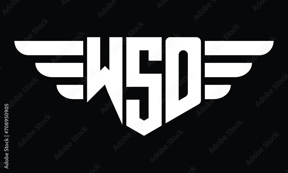 WSO three letter logo, creative wings shape logo design vector template ...