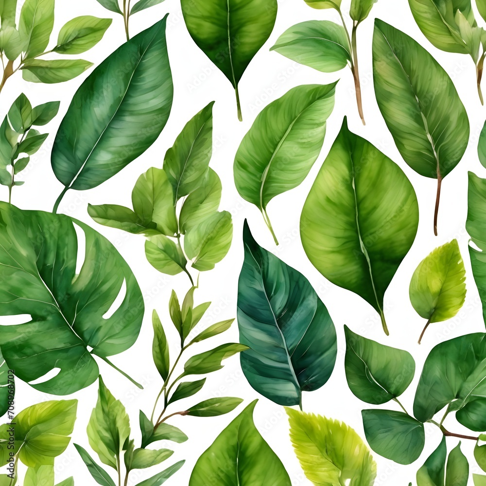 Watercolor green leaves plant clipart collection. Isolated on white ...