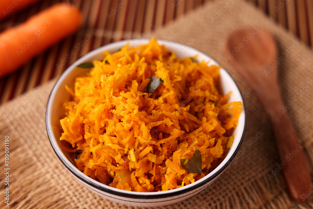 Kerala cuisine Carrot stir fry with coconut thoran poriyal served in ...