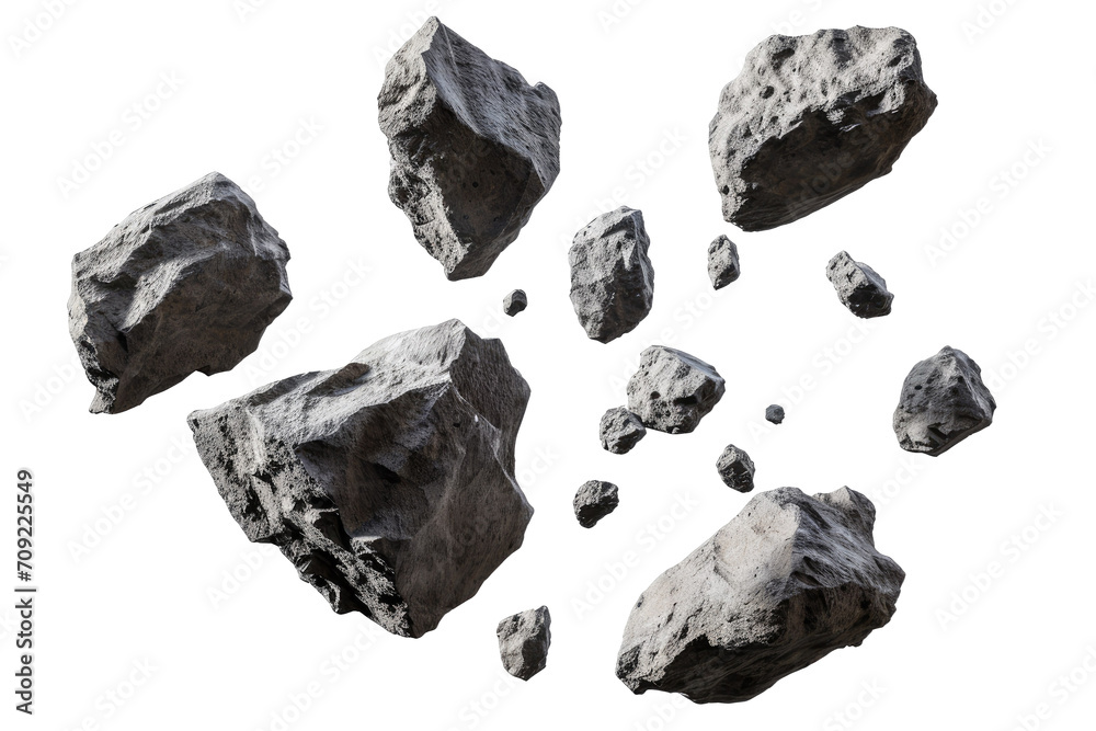 Asteroids swarm of boulders or stone meteorite isolated on transparent ...