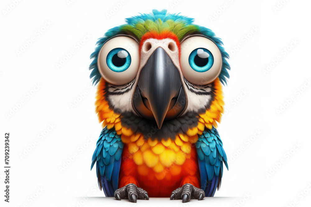 full body Funny Portrait of surprised macaw parrot with bulging big ...