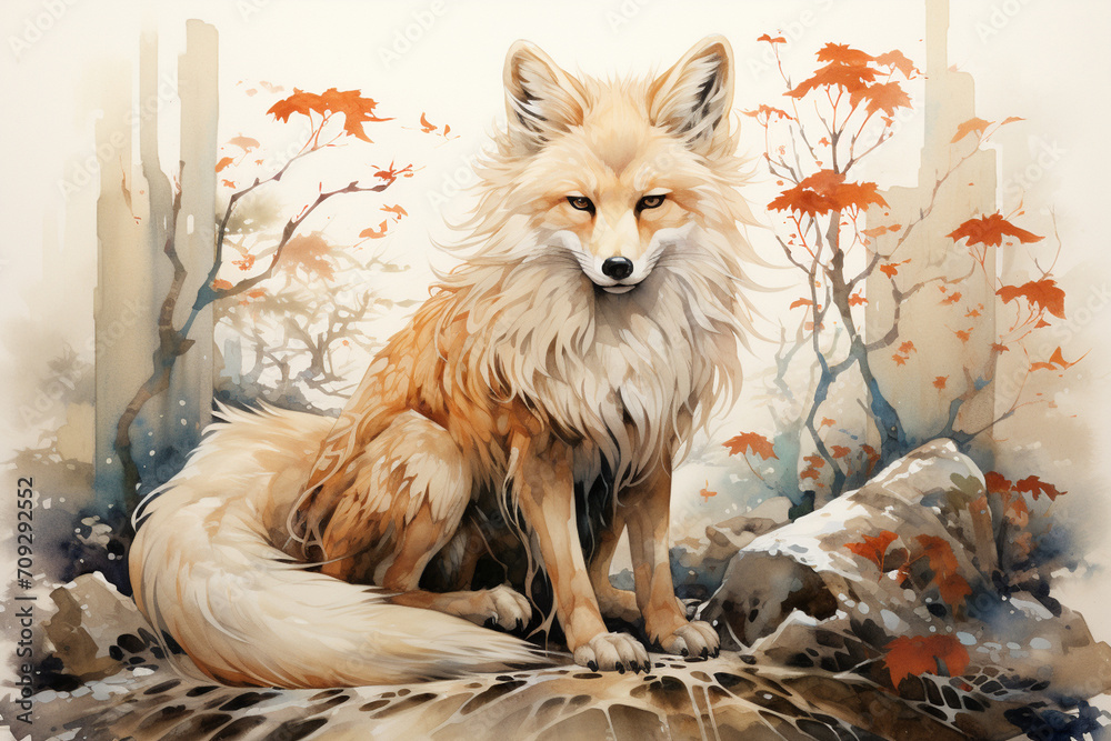 The elusive and cunning Kitsune from Japanese folklore, portrayed with ...