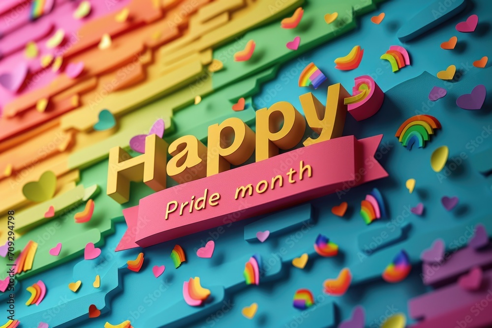 LGBT pride month banner in rainbow colors with "Happy Pride Month" text ...