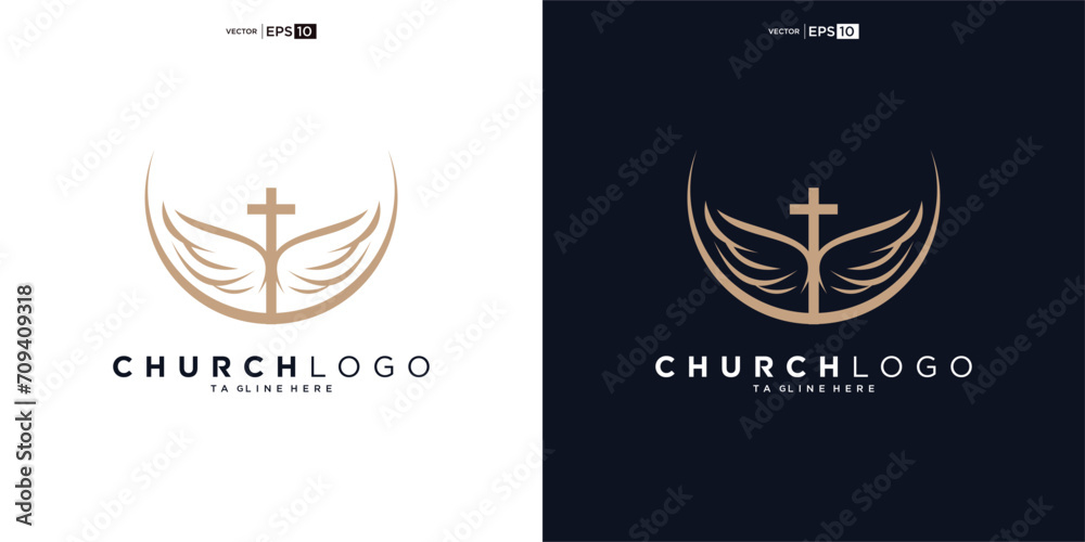 Church logo. Bible, Jesus' cross and angel wings. Wings church logo ...