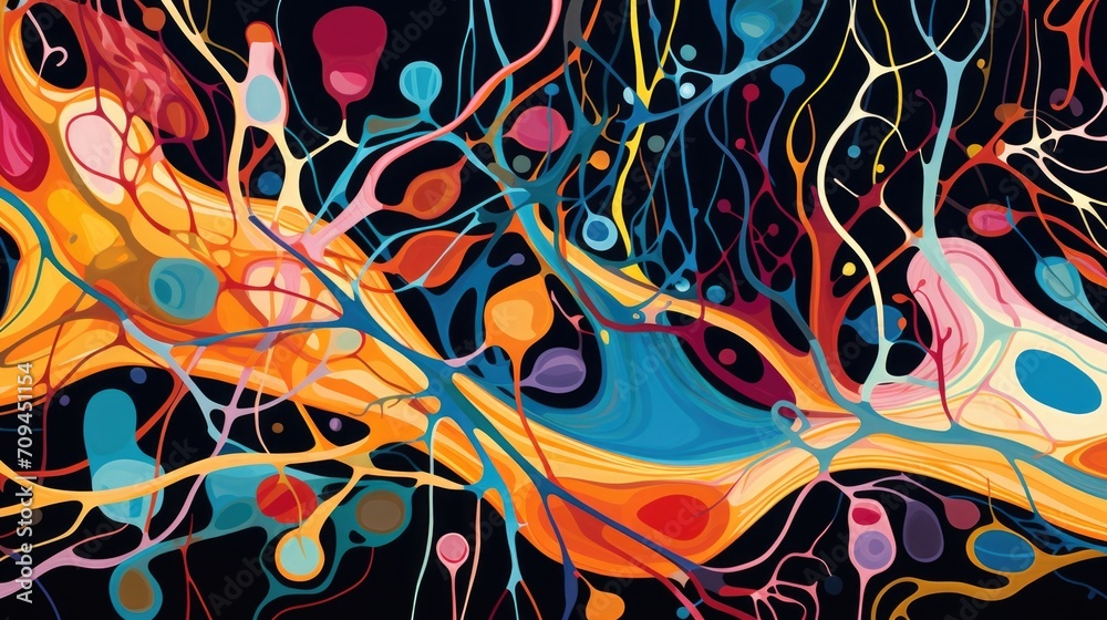 Vibrantly colored depiction of neurulation in a modern art style ...