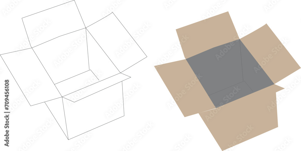 Carton delivery packaging open and closed box with fragile signs ...