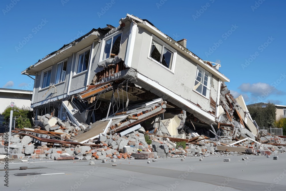 severely damaged two-story building that appears to have suffered a ...