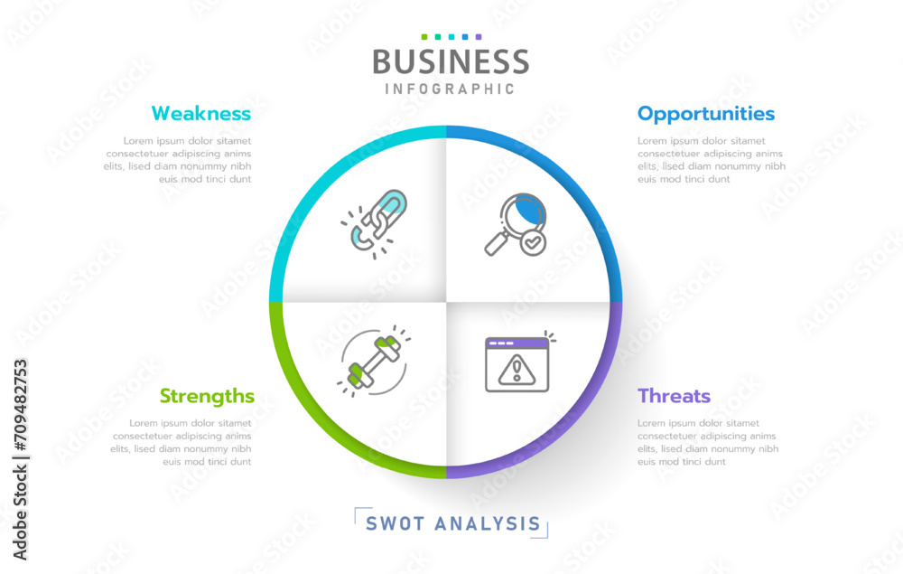 SWOT diagram for business, modern style with Strengths, Weakness ...