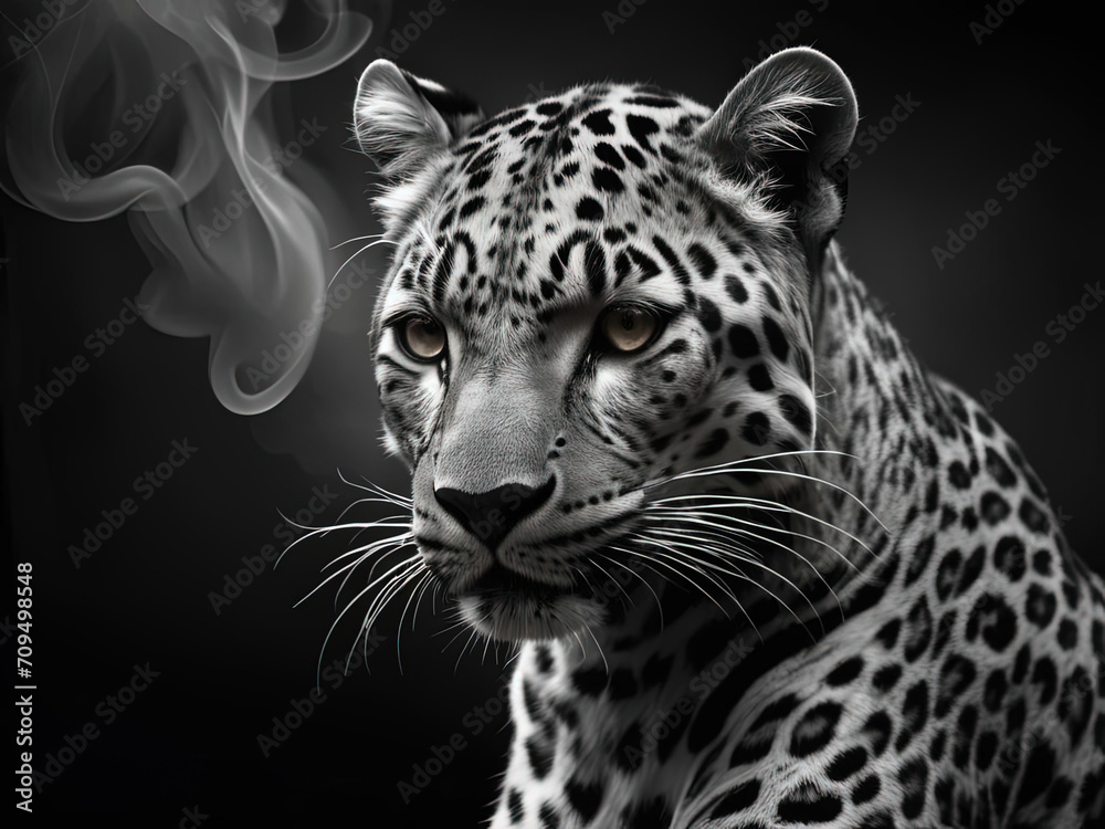 Dramatic Leopard - Animal portrait in dramatic smoke against a black ...