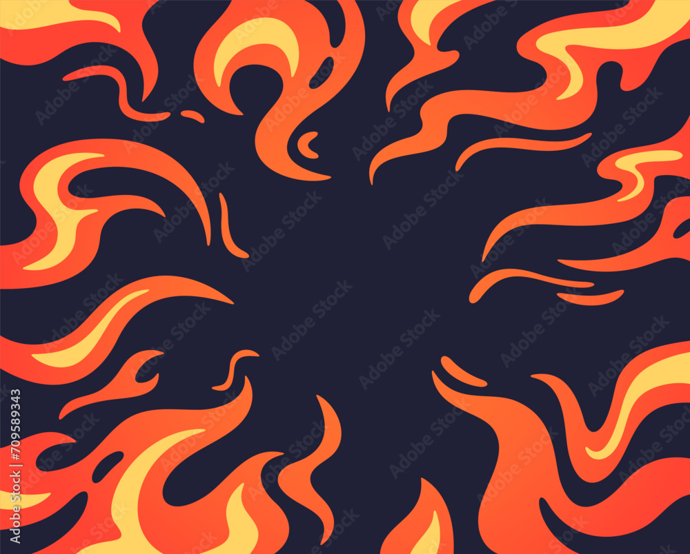 Fire cartoon background. Comic book fire flame frame, flaming border ...