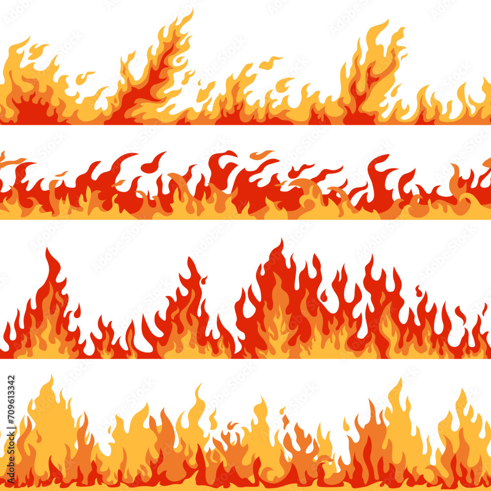 Cartoon fire borders. Seamless flamed dividers. Different burning ...