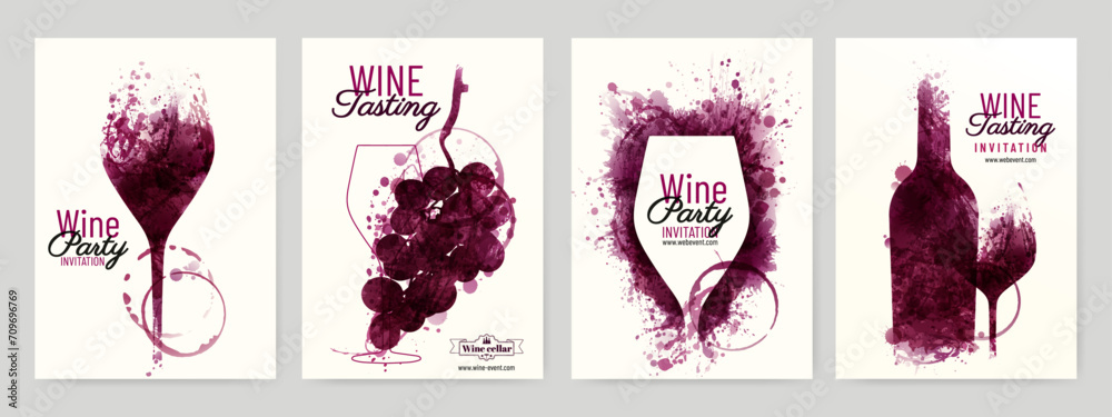 Collection of templates with wine designs. Illustration with background ...