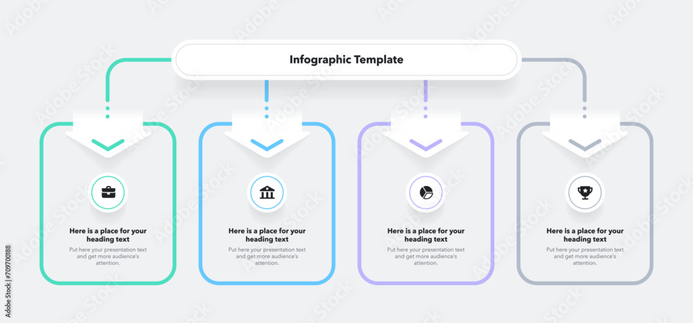 Process flow diagram divided into four options. Moder infographic with ...