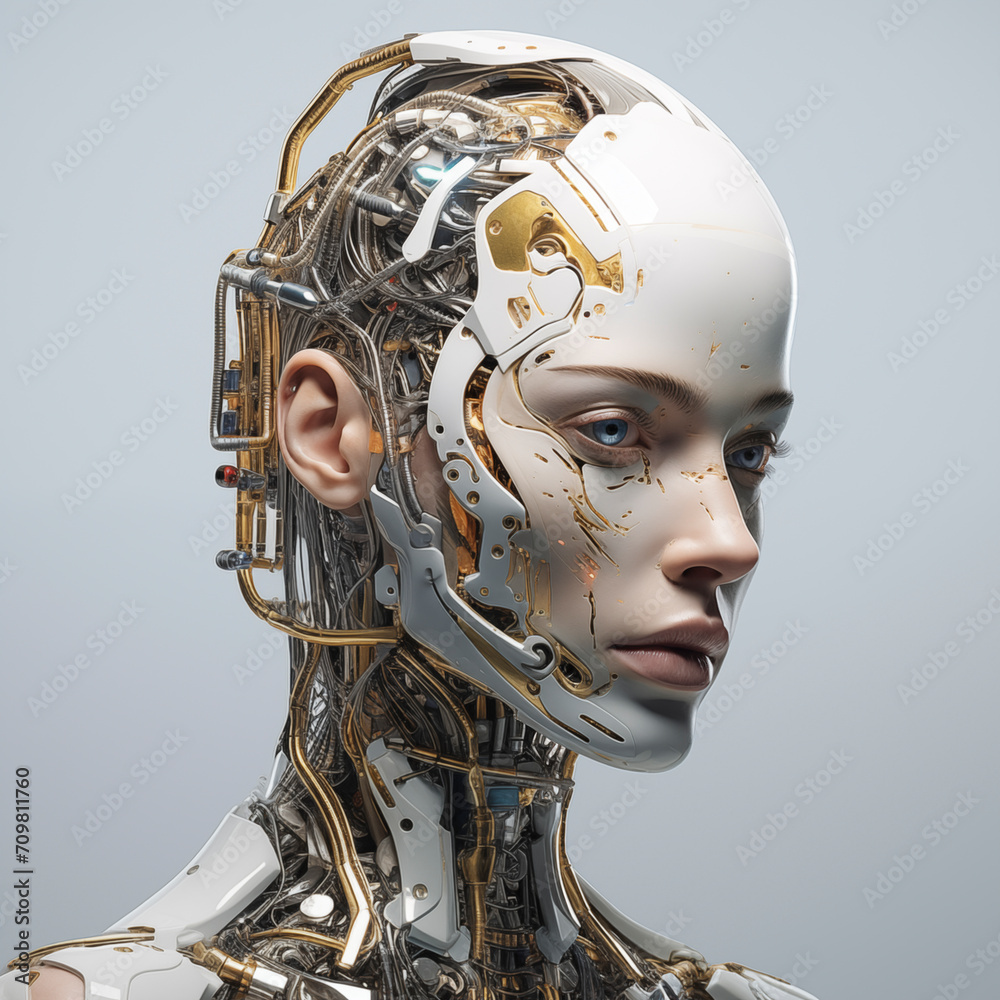 Side view portrait half woman half robot AI artificial Intelligence ...