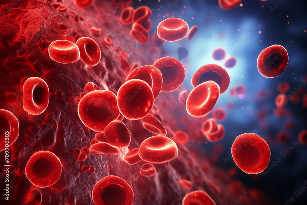 Abstract background of artery inside red blood hemoglobin molecule ...