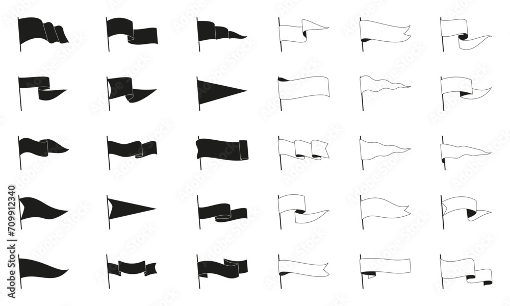 Retro black pennant flags. Outline knight heraldic triangular wavy ...
