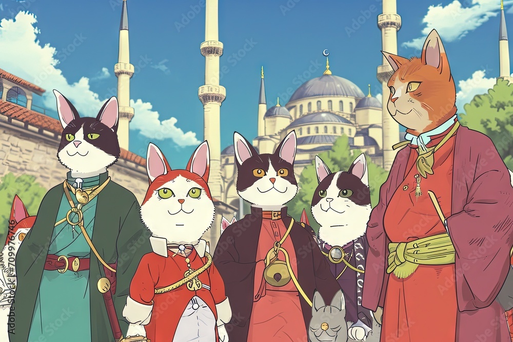 cartoon Cat as turkish sultan whisker mania Stock Illustration | Adobe ...