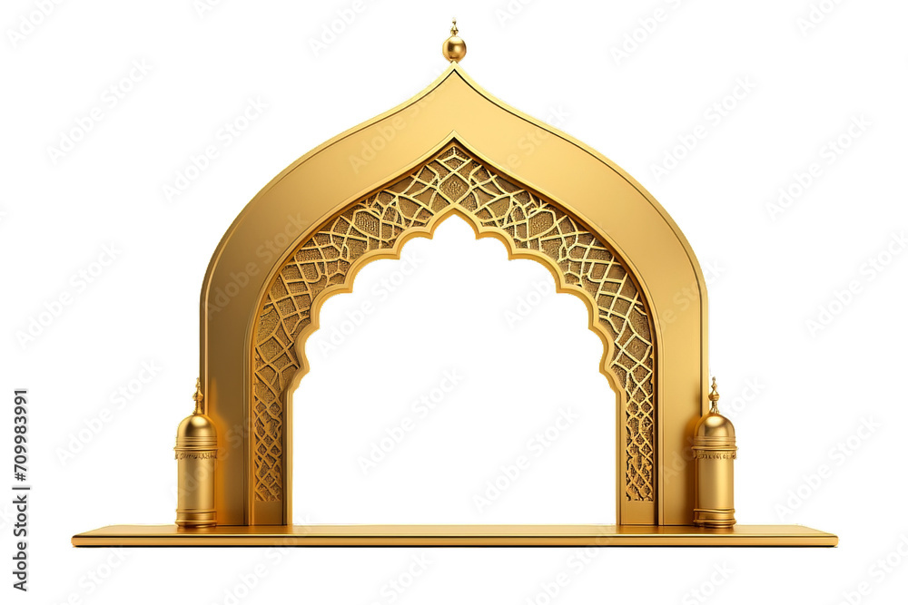 Arabic golden arch isolated on transparent background. 3D render Islam ...