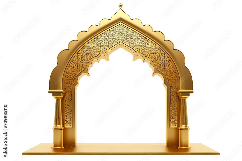 Arabic golden arch isolated on transparent background. 3D render Islam ...