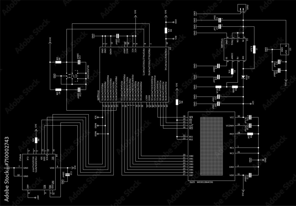 Technical Schematic Diagram Of Electronic Device Vector Drawing Electrical Circuit With Micro
