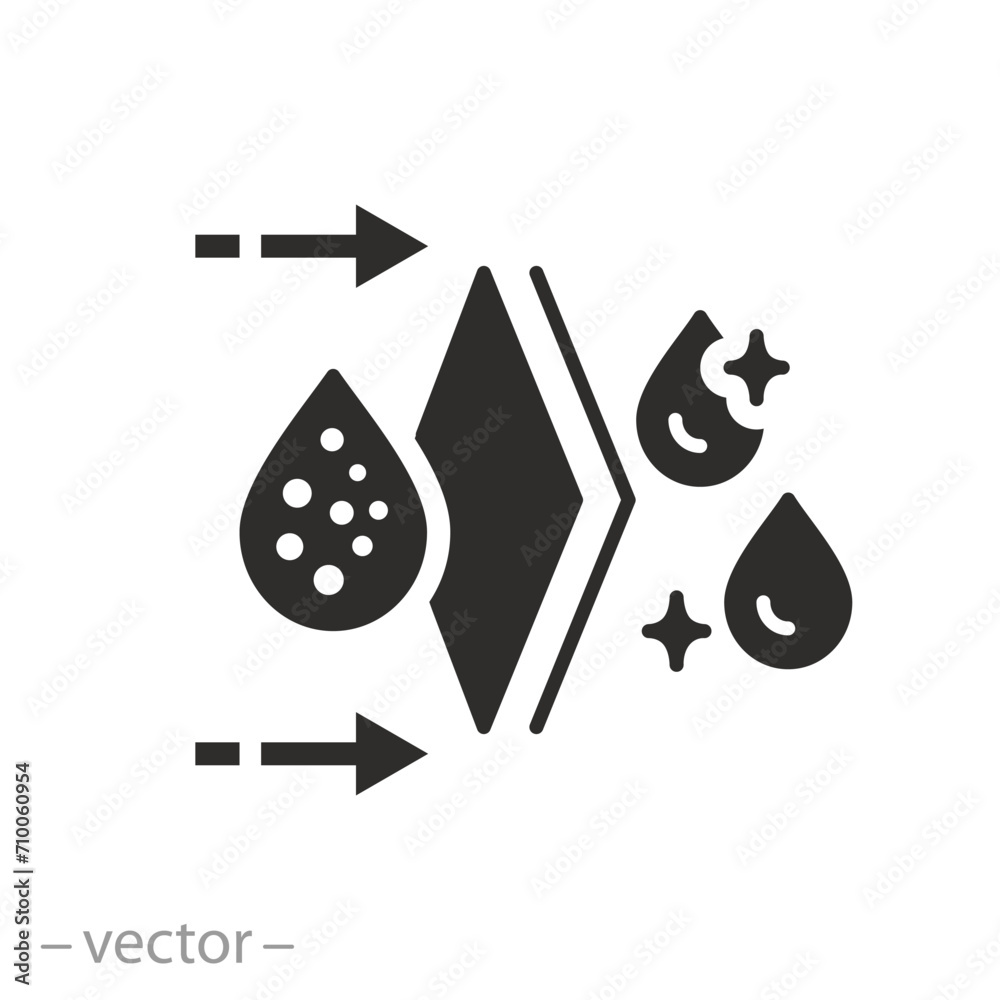 filtration liquid icon, water filter element, purification flat symbol ...