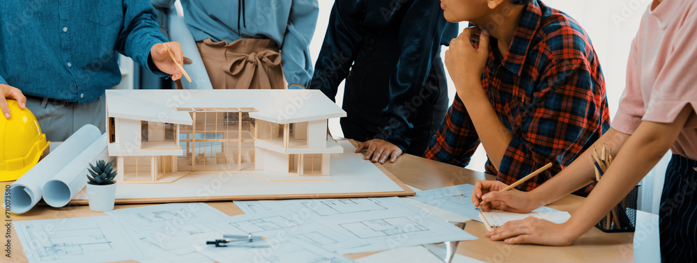 Architect team analysis and brainstorming about house construction at ...