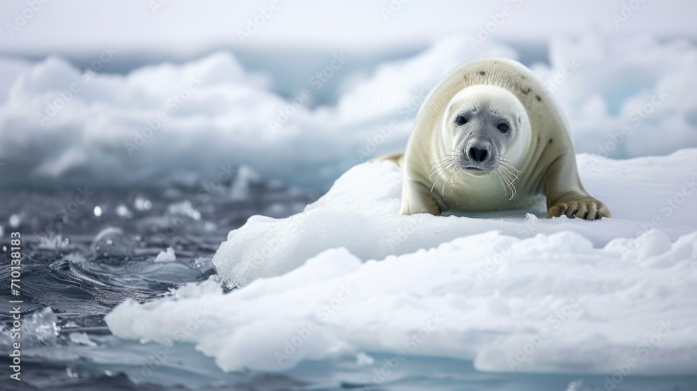 melting glaciers and Arctic animals and seal fleeing from the storm ...