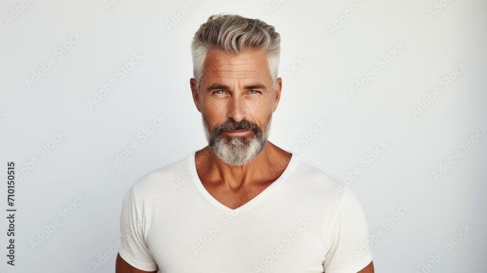 Close up portrait of well groomed man over 55 year old with stylish ...