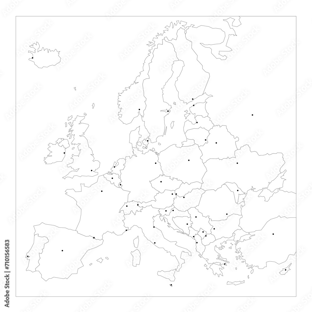 Political map of Europe. Blue colored blank vector map with capital ...