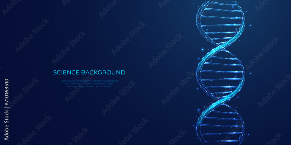 DNA background. Glowing blue double helix. Genetic code in futuristic ...