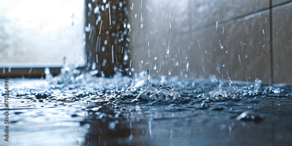 Indoor Flood with Water Splash. Water spilling onto a flooded home ...