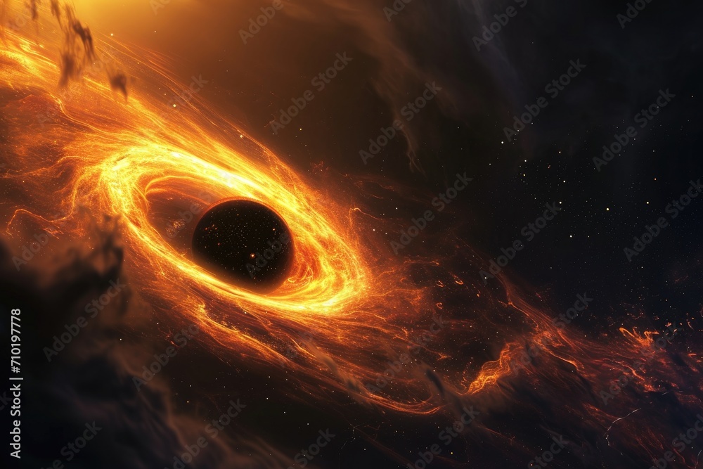 Nature's fiery vortex engulfs the outer space abyss, as the amber glow ...