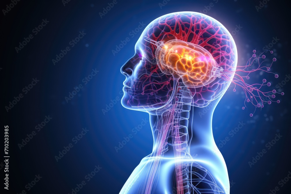 Illustration Stock Brain imaging X-ray and CT scan techniques, digital ...