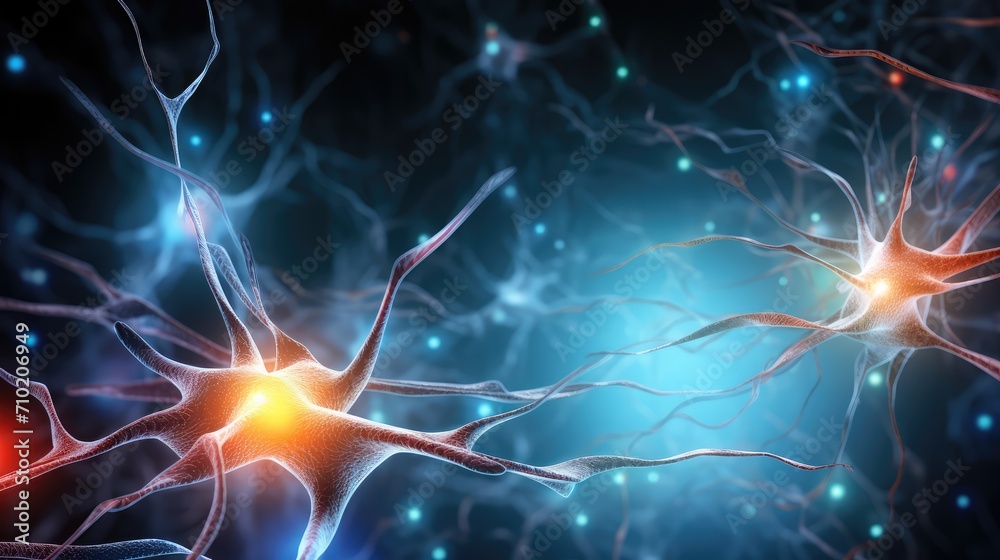 Neuronal network with neurons and synapses in brain. Neurological ...