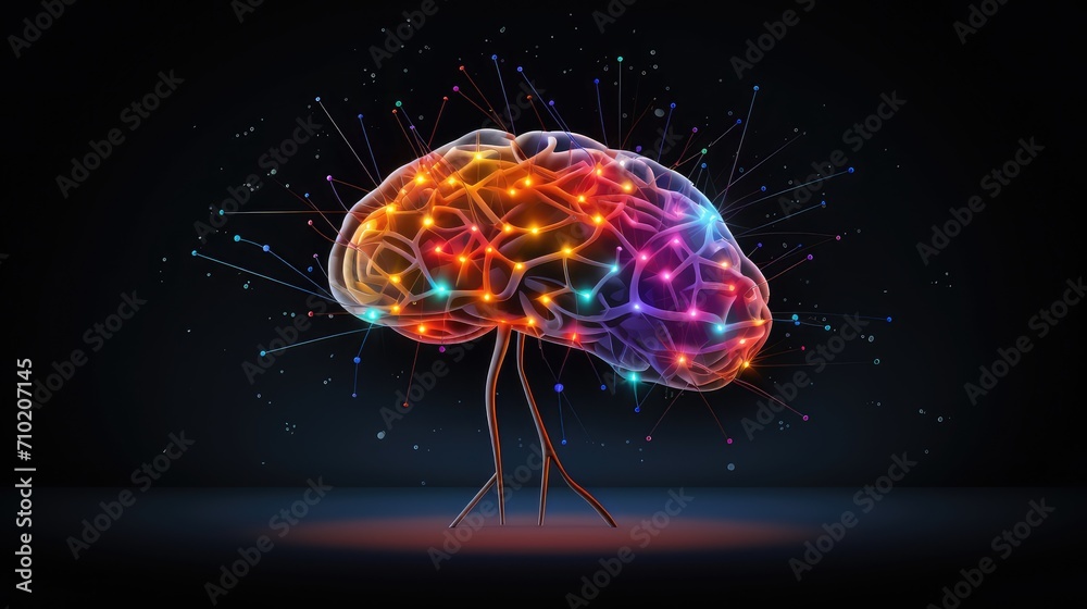 Fractal colorful light brain illustration, educational research ...