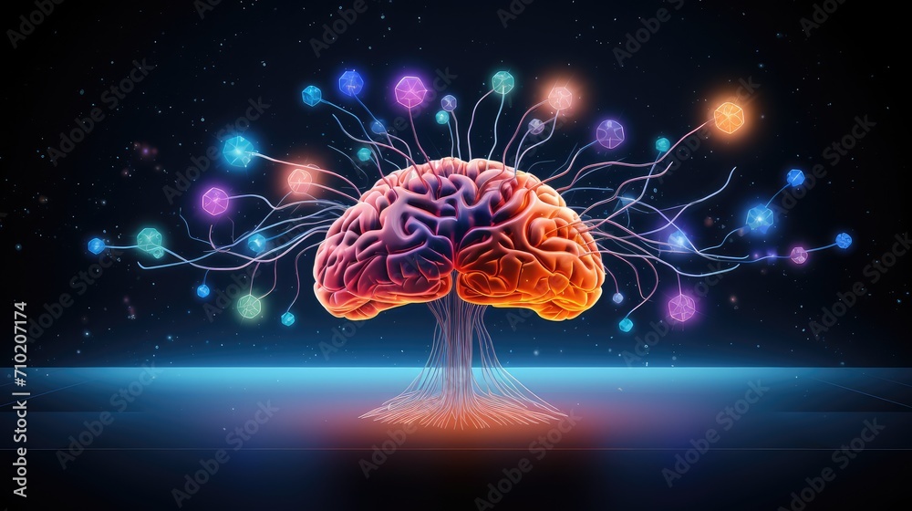 Fractal colorful light brain illustration, educational research ...