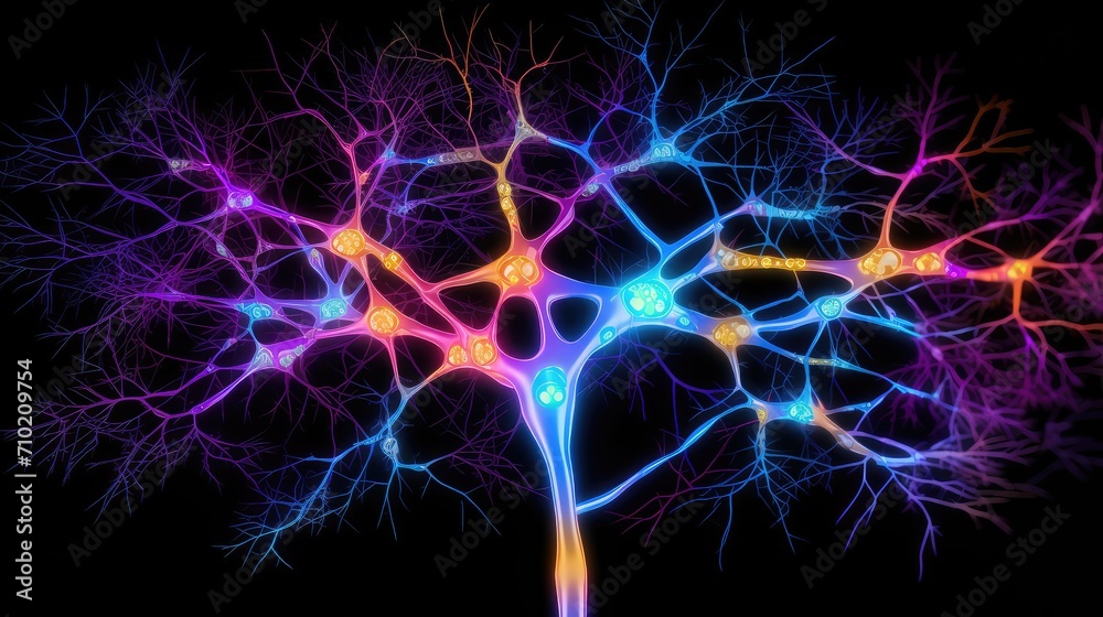 Neuronal Brain network featuring neurons, synapses, vital brain regions ...