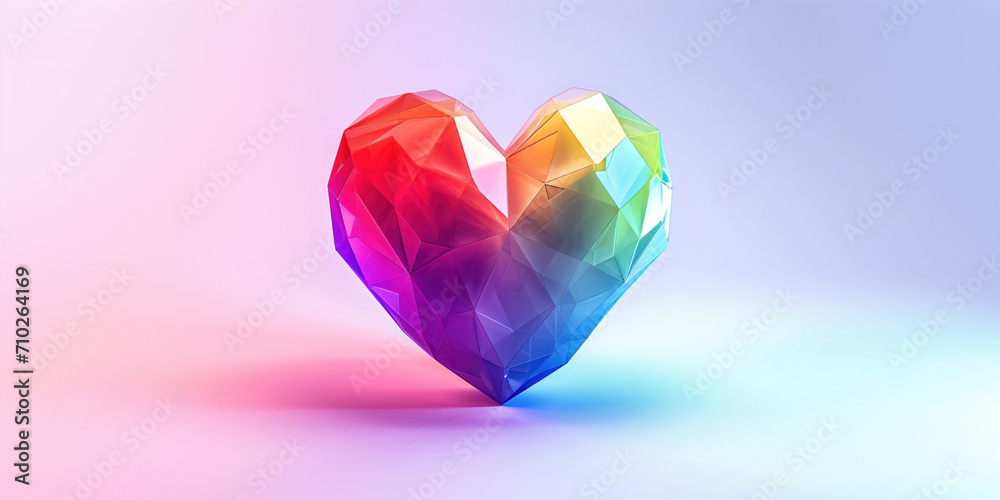Banner of 3D heart on studio background in color of LGBTQ pride flag ...