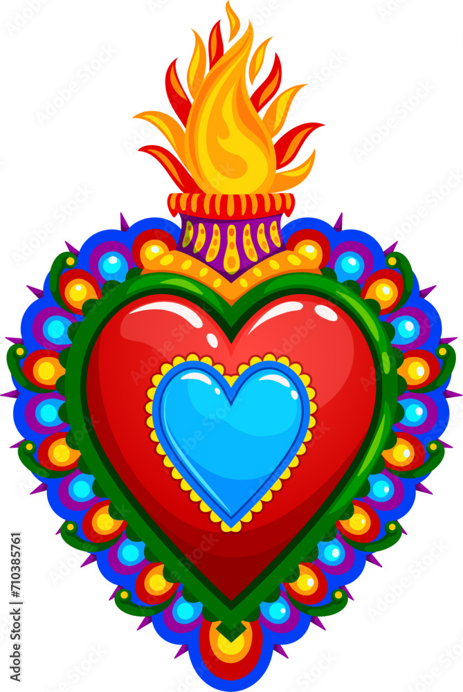 Mexican sacred heart tattoo and symbol of Mexico culture and religion ...