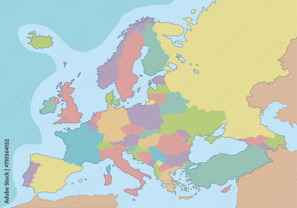 Vector de Stock Political map of Europe with different colors for each ...