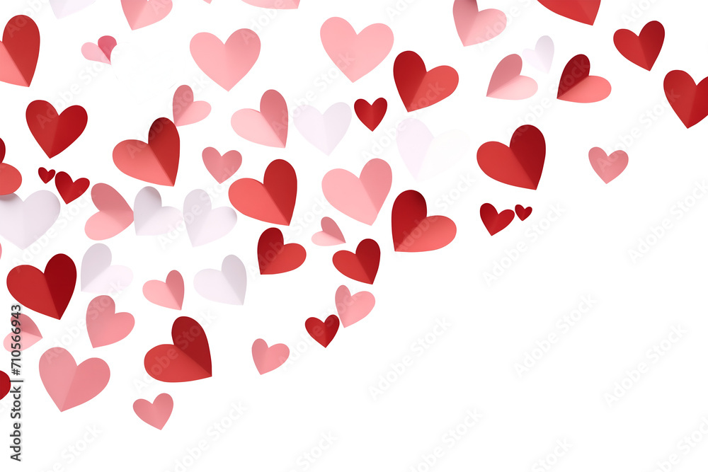 Paper cut confetti red white pink heart symbols flat lay top view on ...