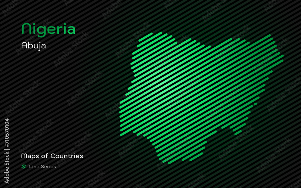 Nigeria Gold Map with a capital of Abuja Shown in a Line Pattern ...