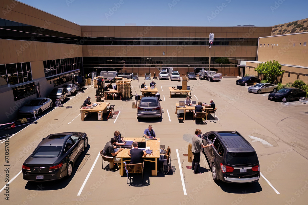 Companies are getting creative with outdoor office setups in parking ...