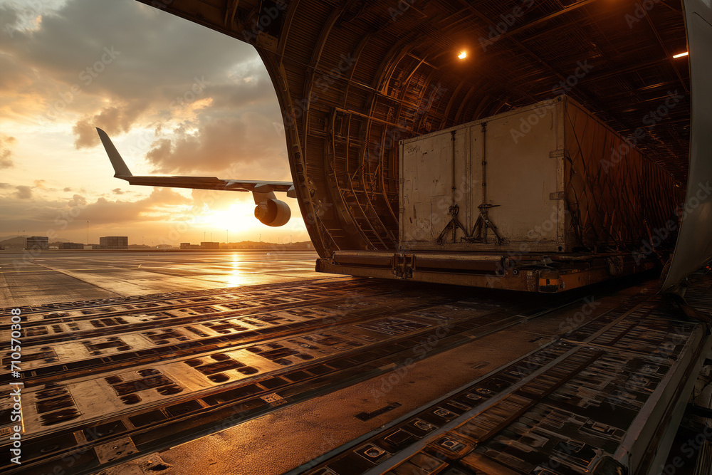 Cargo plane loading containers with goods. Stock Photo | Adobe Stock